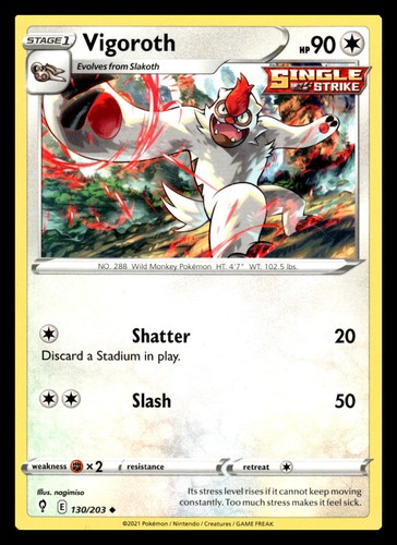 Vigoroth Uncommon 130/203 SWSH07: Evolving Skies Pokemon Card | eBay