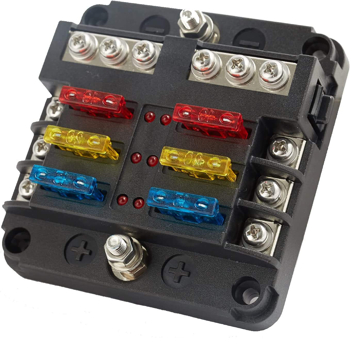 6 Way Marine Fuse Block Fuse Box with LED Warning Indicator Fuse Panel ...