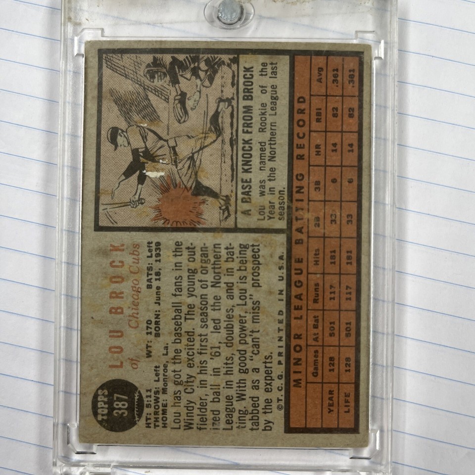 1962 TOPPS 387 LOU BROCK STAR ROOKIE | eBay