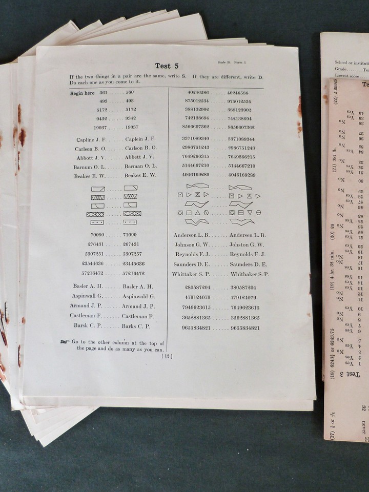 1920 National Intelligence Tests kit B-1 / original US Army WW1 testing ...