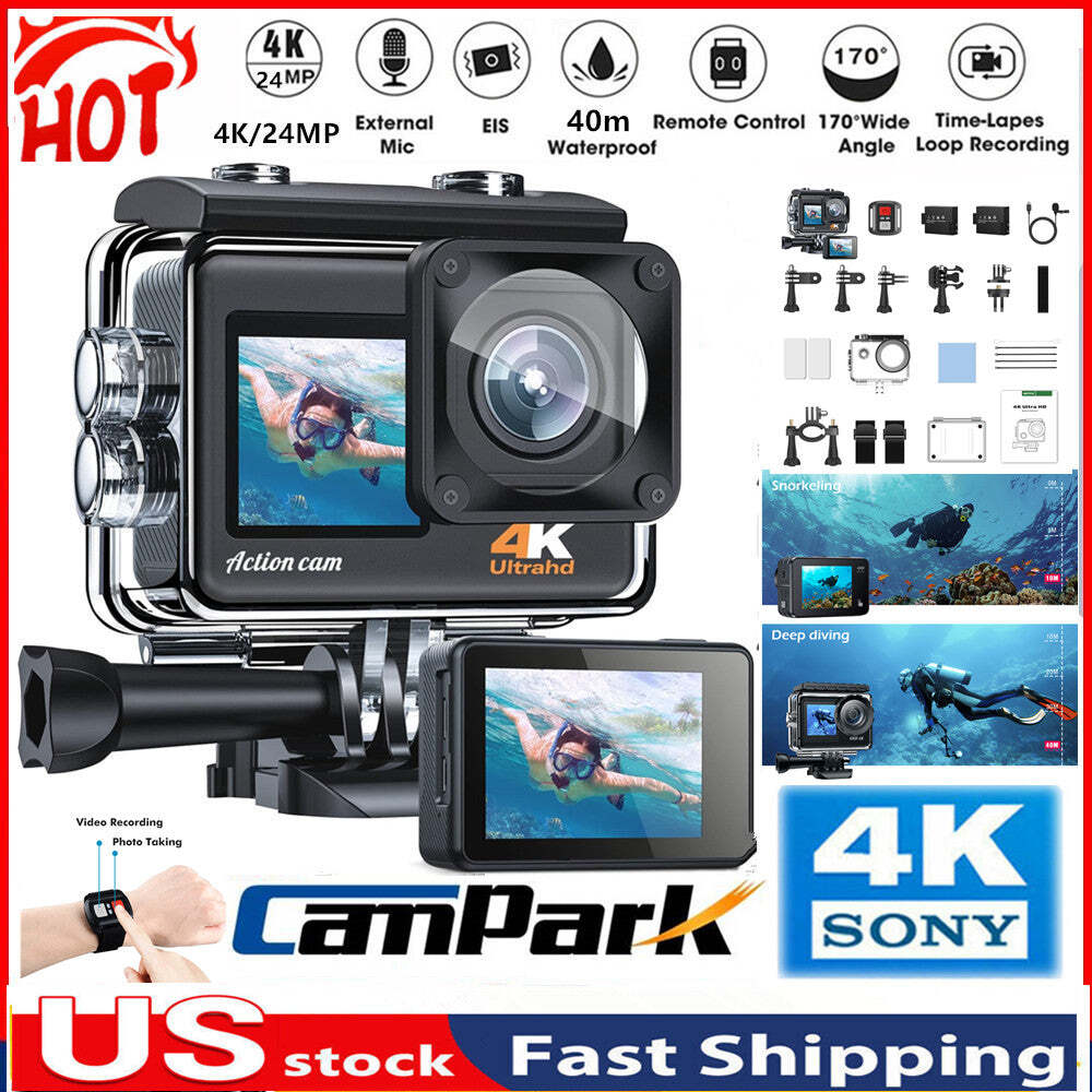 Action Camera, 4K Sony 24MP Dual Screen 4X Zoom PC Webcam EIS ...
