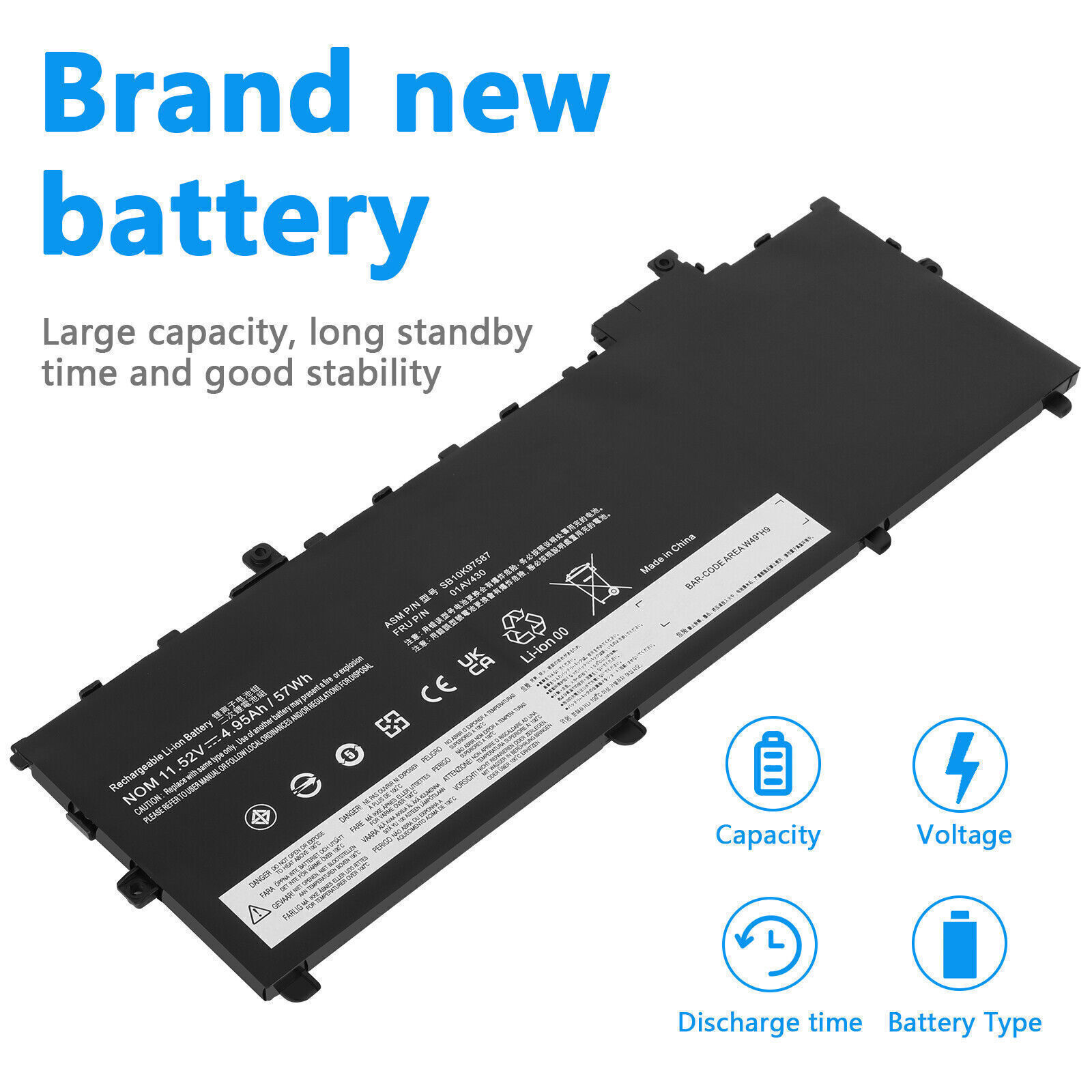 01AV430 01AV494 Battery for Lenovo ThinkPad X1 Carbon 5th 6th Gen 2017 ...