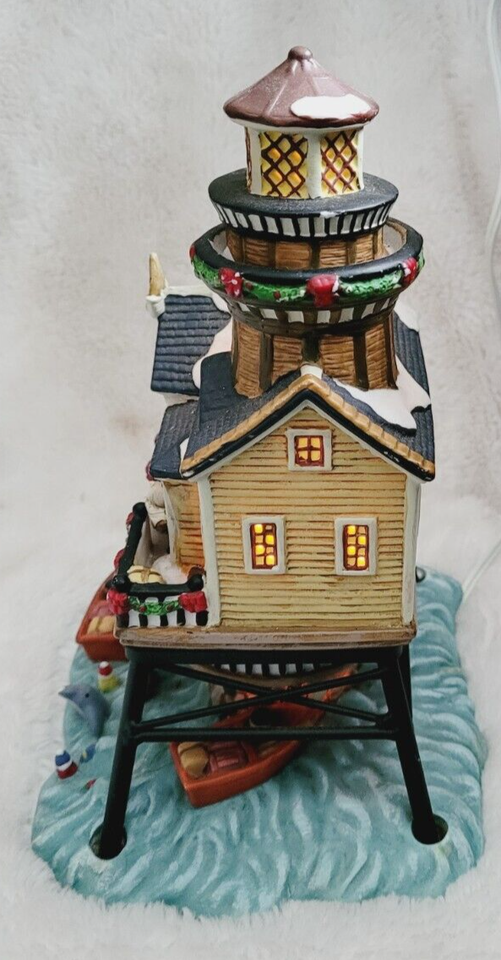 Ocean Water Cove Cabin Village Lighthouse Light Up Lemax Style Ceramic ...