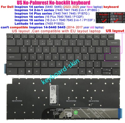 No-backlit Keyboard For Dell Inspiron 7640 7645 5440 7440 7445 Latitude ...