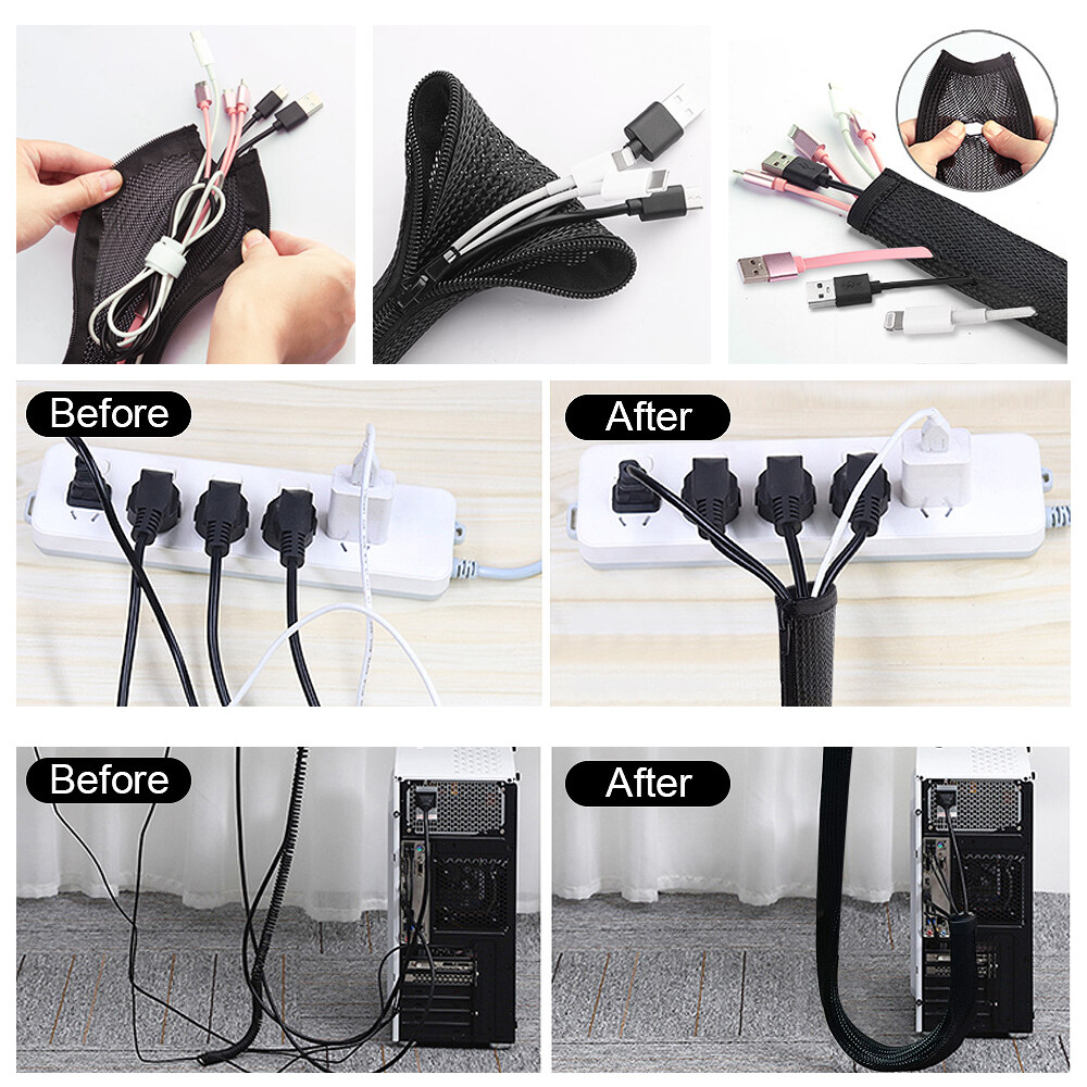 TV Office Zipper Wire Cord Hider Cable Organizer Cable Sleeve Cover ...