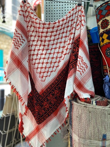Palestinian Keffiyeh Traditional Red White Color Resistance Scarf Uniqe ...