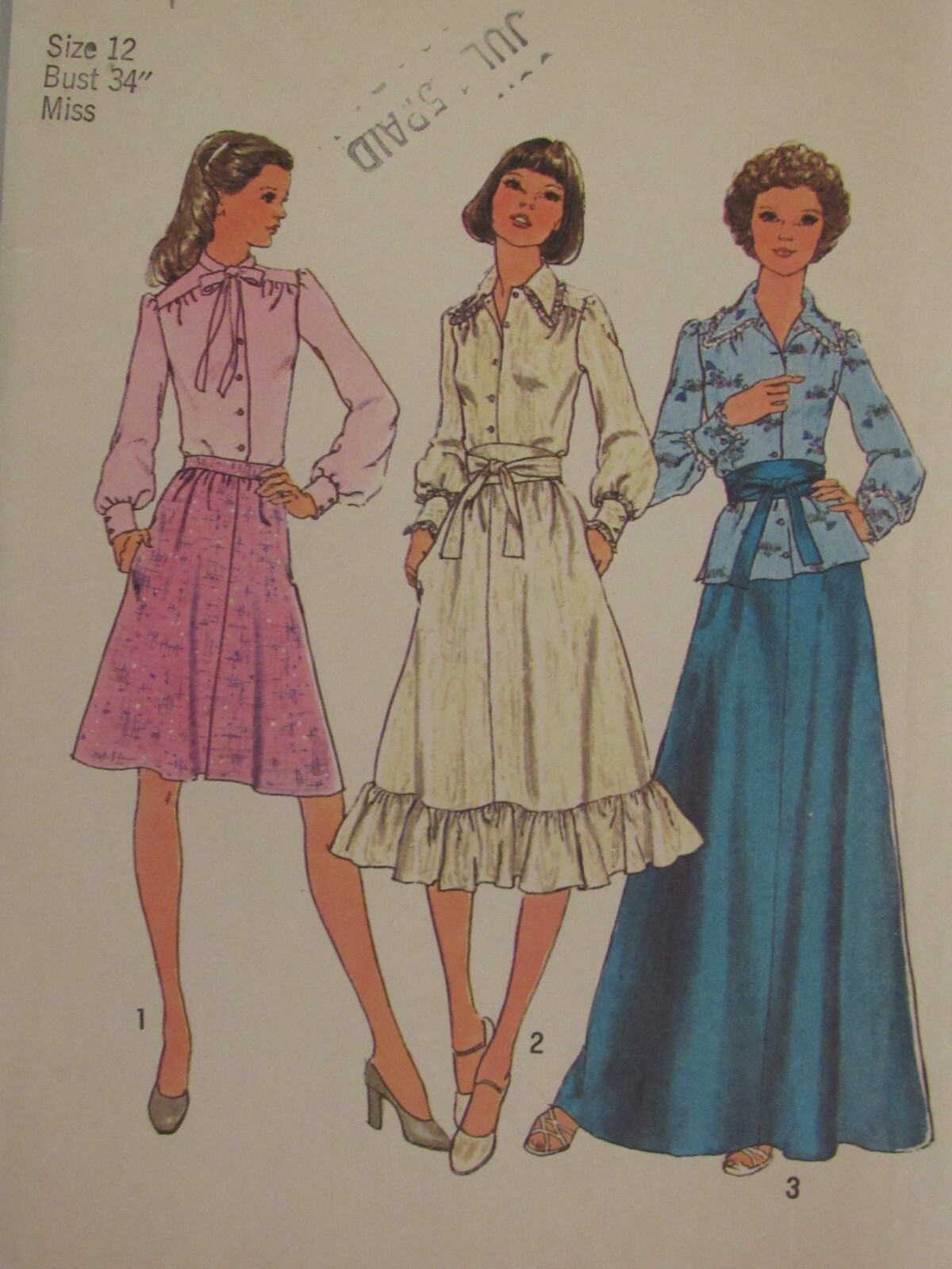 Lovely VTG 75 SIMPLICITY 7001 Misses Skirt in 3 lengths Blouse & Sash ...