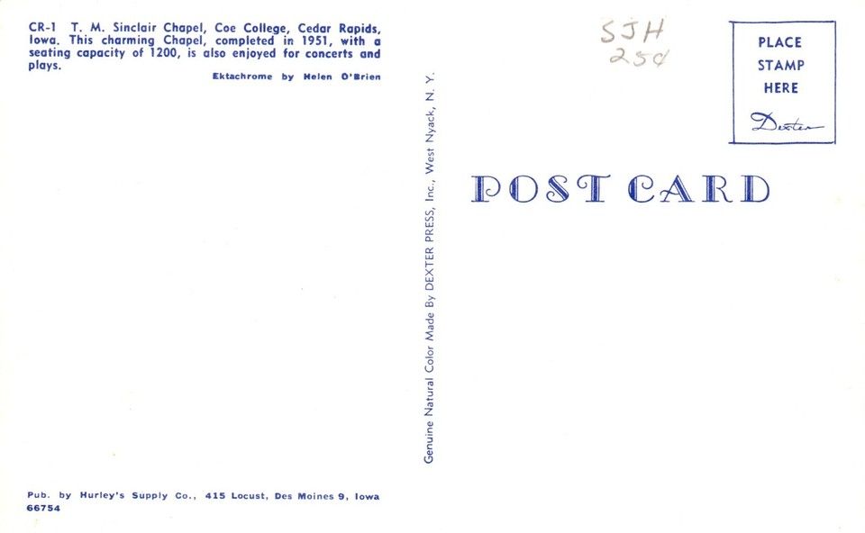 Postcard TM Sinclair chapel, Coe College, Cedar Rapids, Iowa | eBay