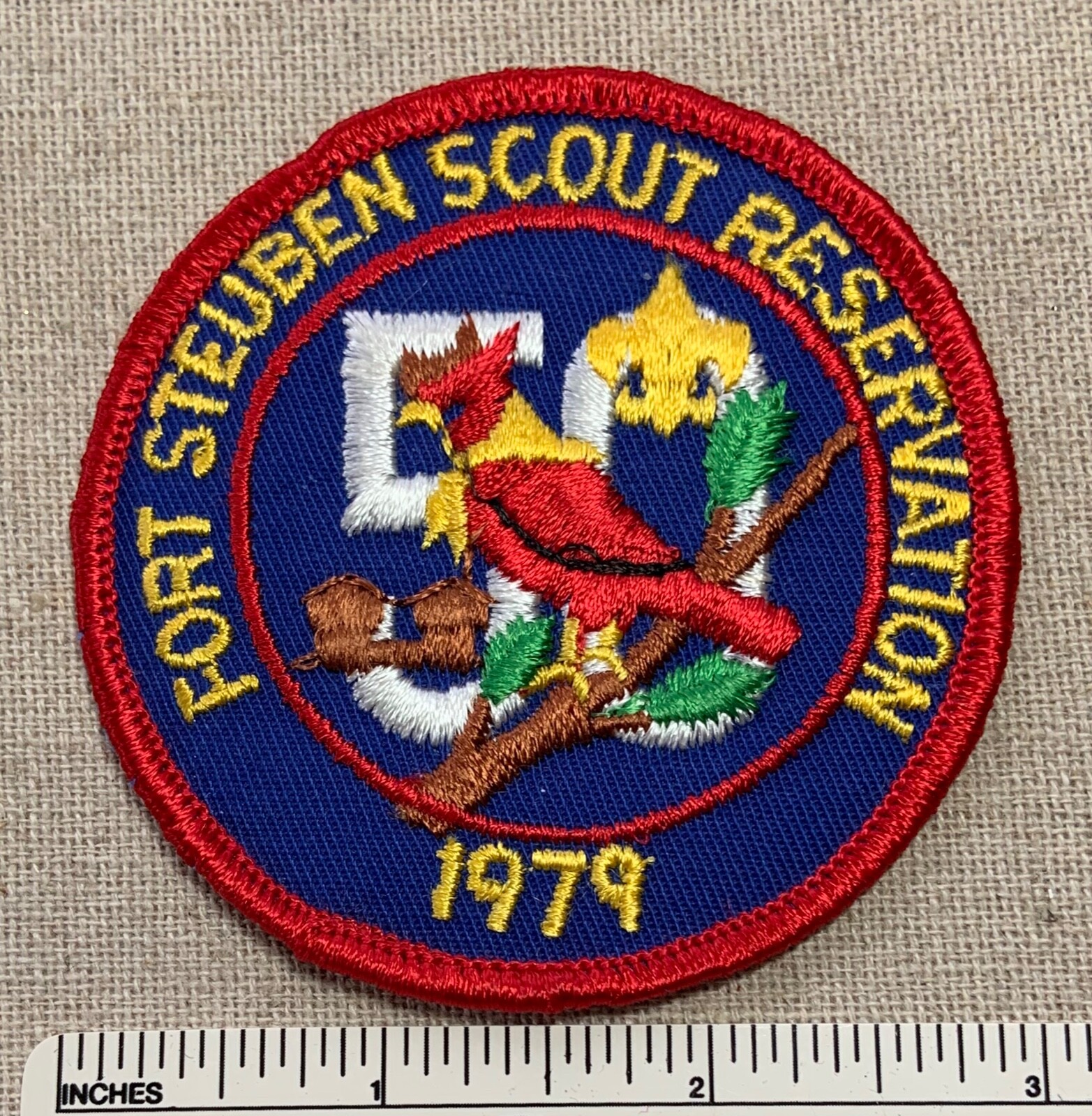 VTG 1979 FORT STEUBEN Reservation Boy Scout Camp Badge PATCH Cardinal ...