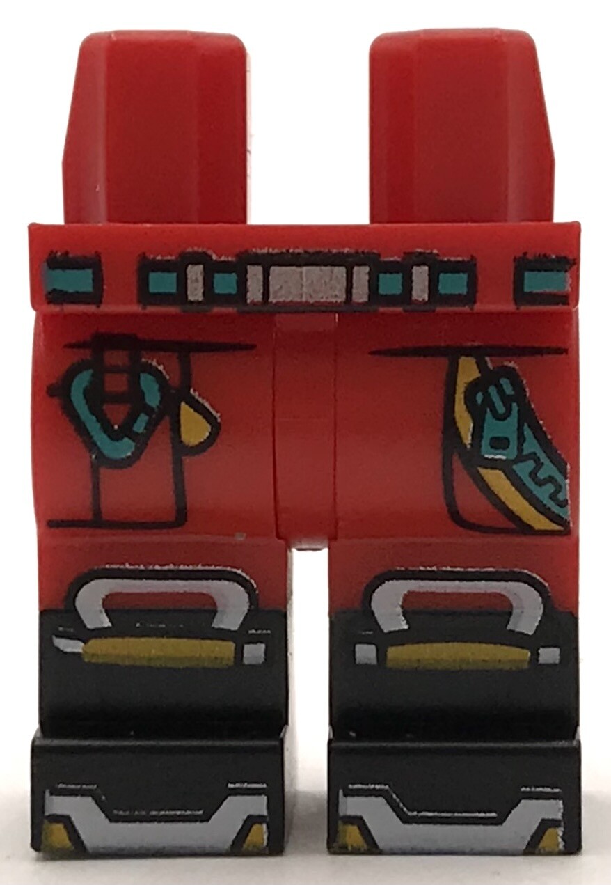 Lego New Red Minifig Legs Black Boots Dark Turquoise Belt Carabiner ...