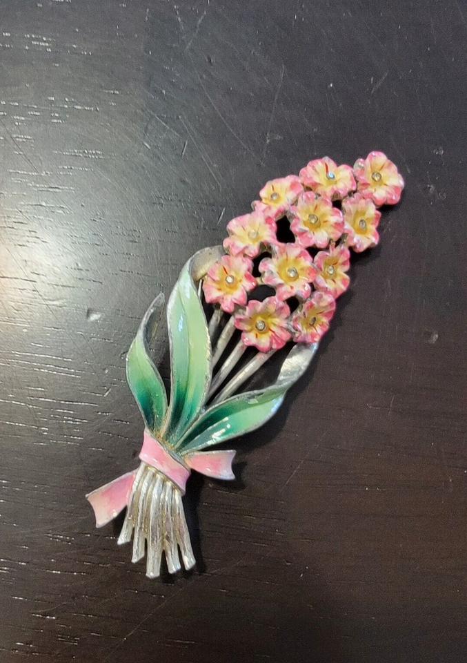 1940's Coro Yellow and Pink Enamel Hyacinth Enamel Flower Brooch | eBay