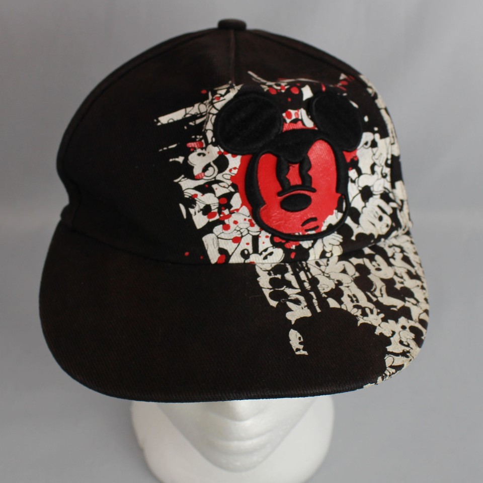 Mickey Mouse Red Face Black Ball Cap Disney Parks Fitted Youth 100% ...