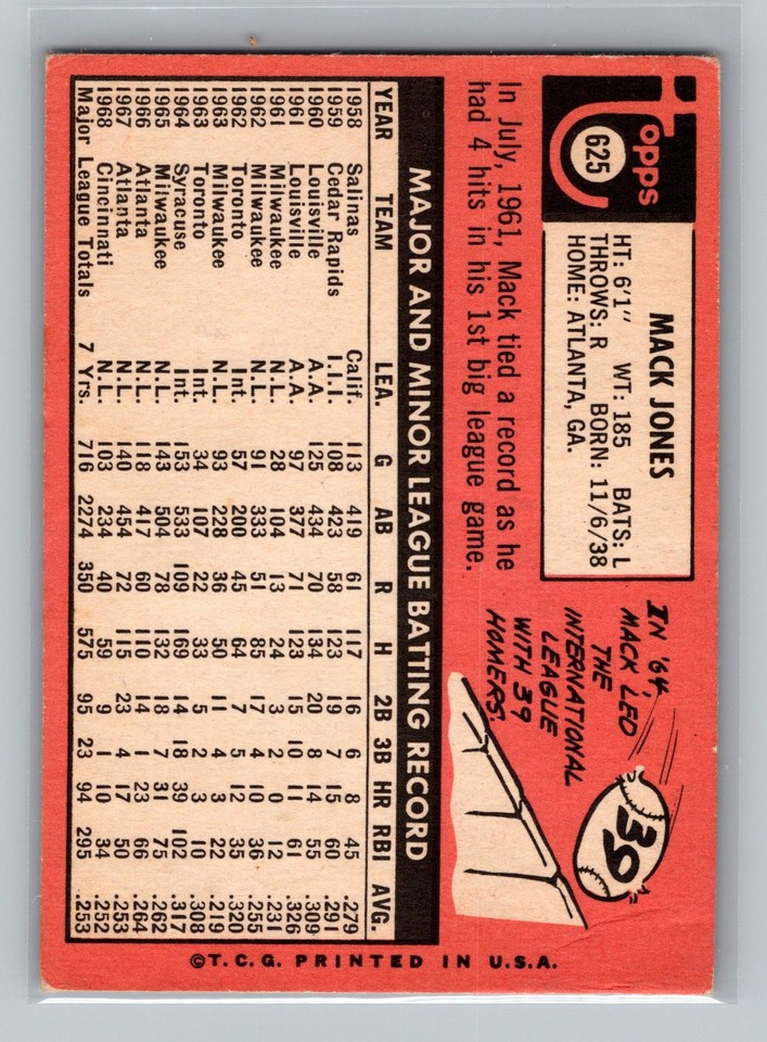 1969 Topps Mack Jones #625 Hi Number - Montreal Expos - EX+ | eBay