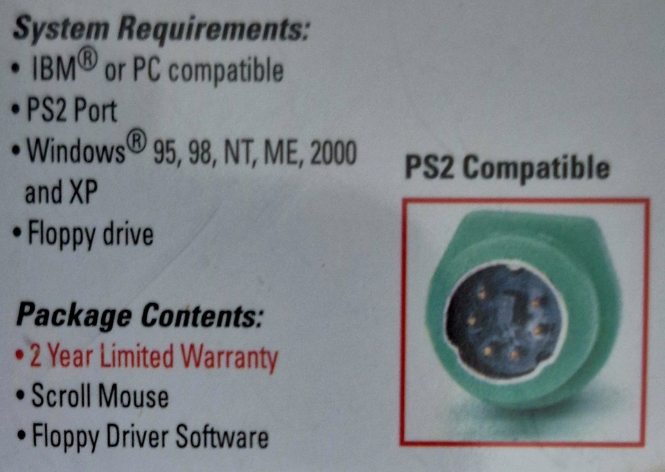 GE Scroll Mouse H097859 Wired PS2 Port, For Pc Windows 95, 98, NT, ME ...