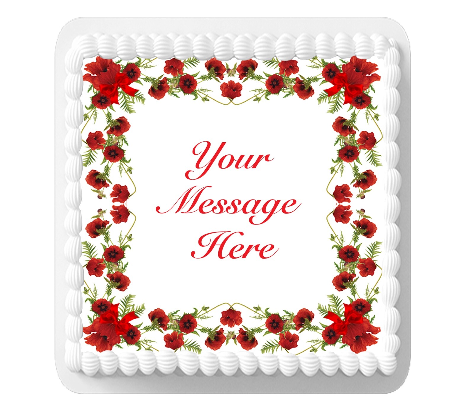 PERSONALISED Cake Topper RED POPPY Flower Edible Icing 7-8" SQUARE ...