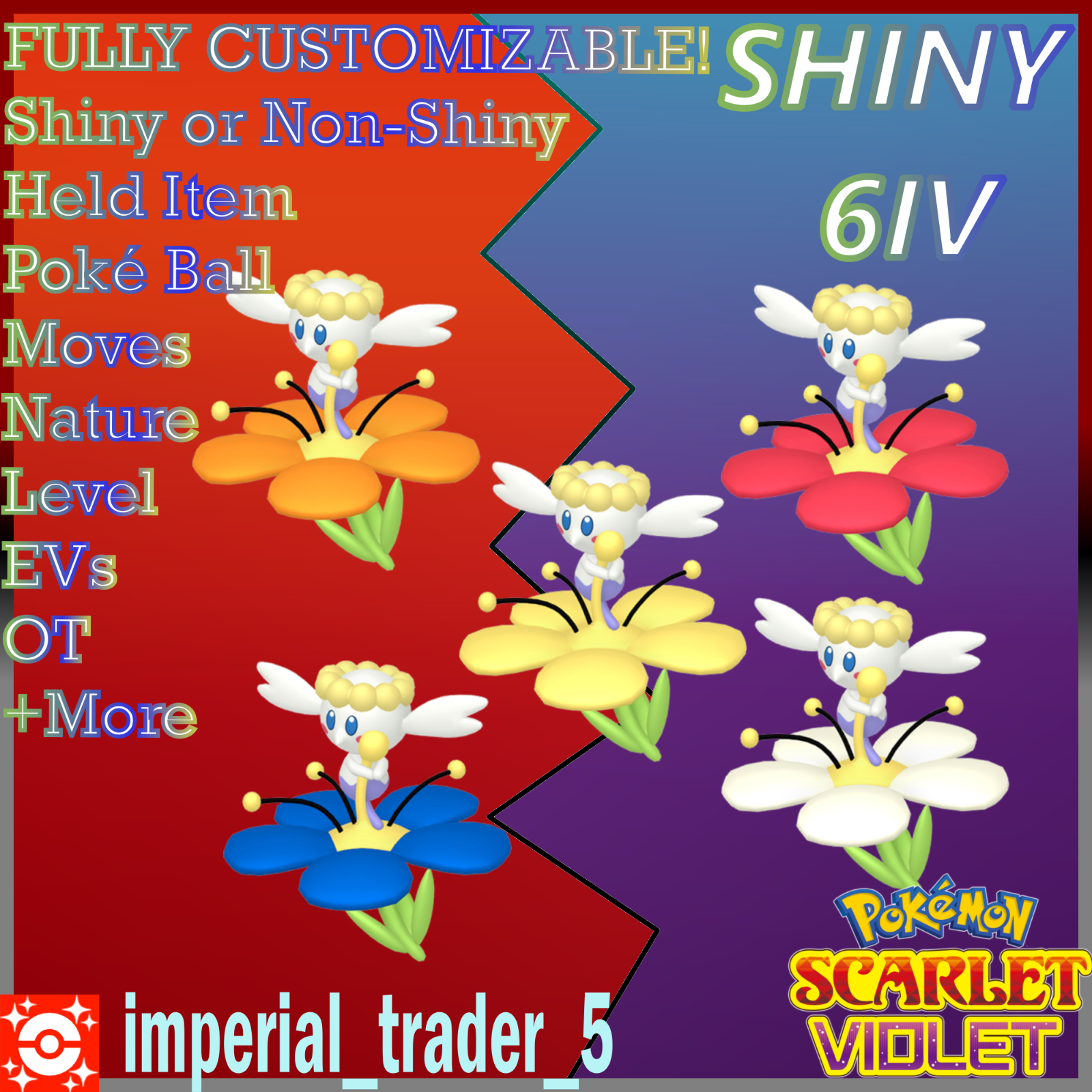 Pokémon Scarlet and Violet SHINY Flabébé Bundle 6IV + Customizable ...