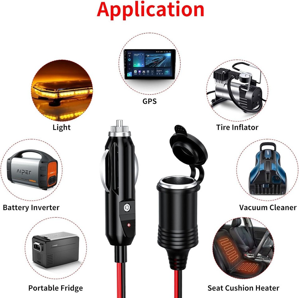 Car Cigarette Lighter Socket Extension Cord Cable Heavey Duty Adapter ...