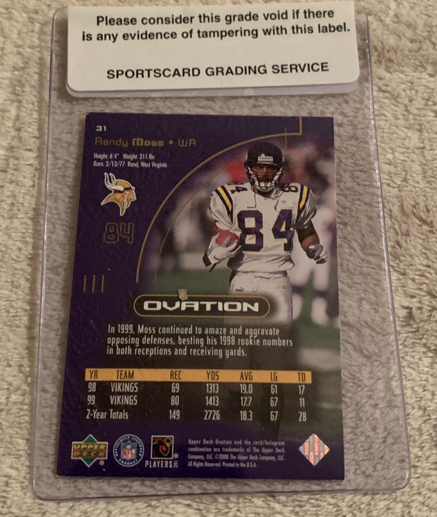 RANDY MOSS 2000 UPPER DECK OVATION #31 MINNESOTA VIKINGS SGS Raw 10 ...