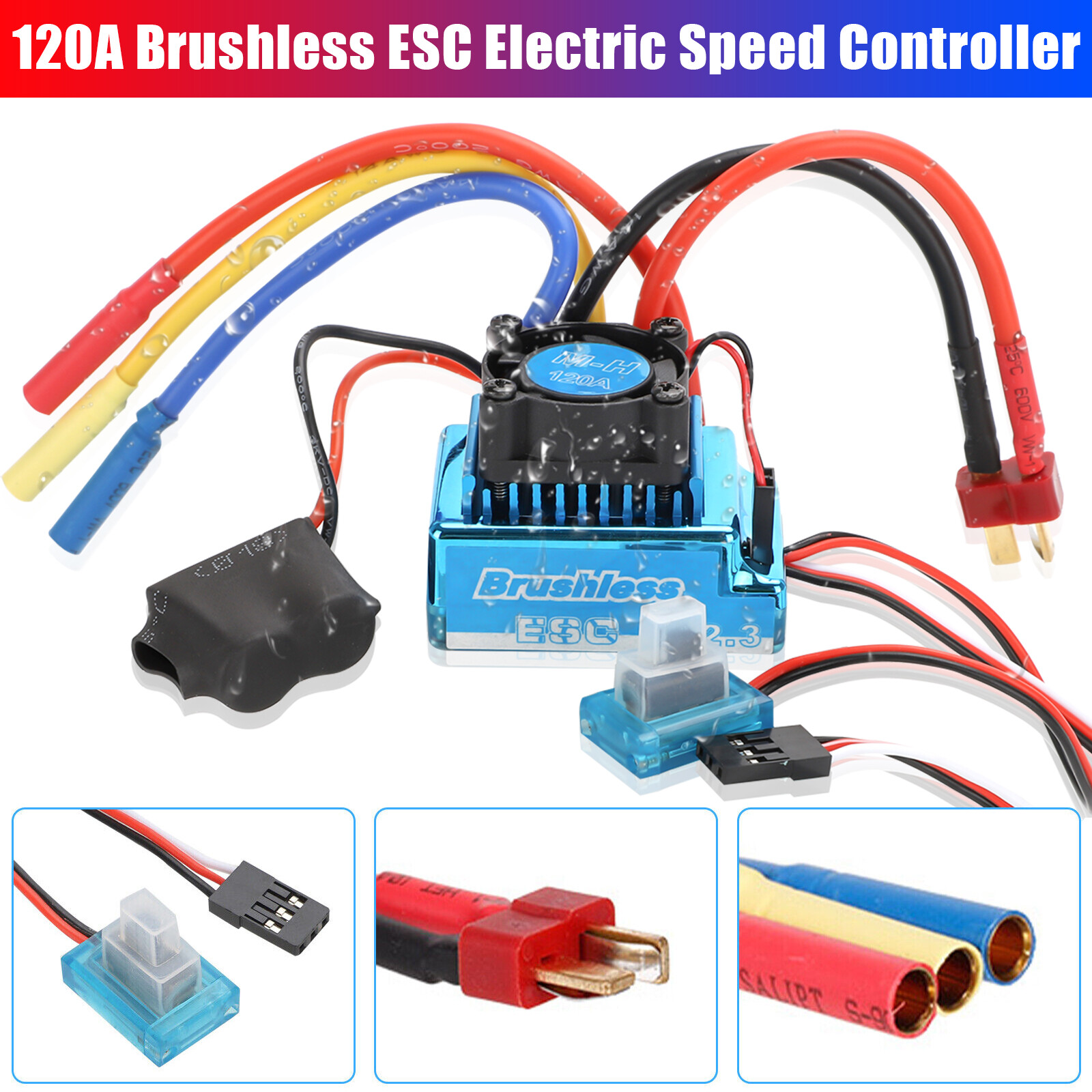 120A Brushless ESC Set Electric Speed Controller Accessories for 1/8 1/ ...