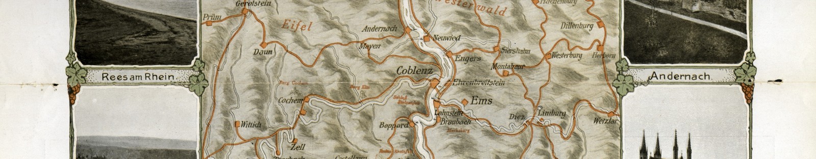 Map of the Rhine Germany german art print 1910 Cologne river steamboat ...