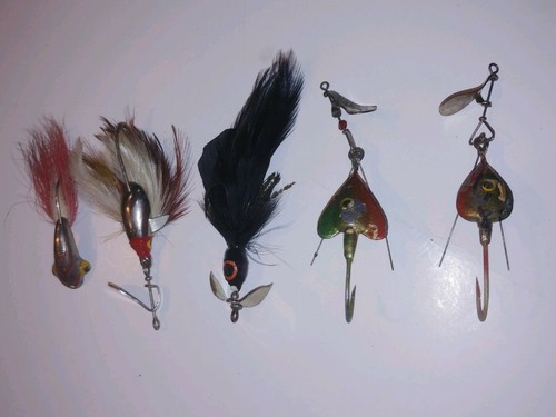 5 Lure Lot - Vintage Dixie 14 Feathered Lures - Hawaiian Big Game Lures ...