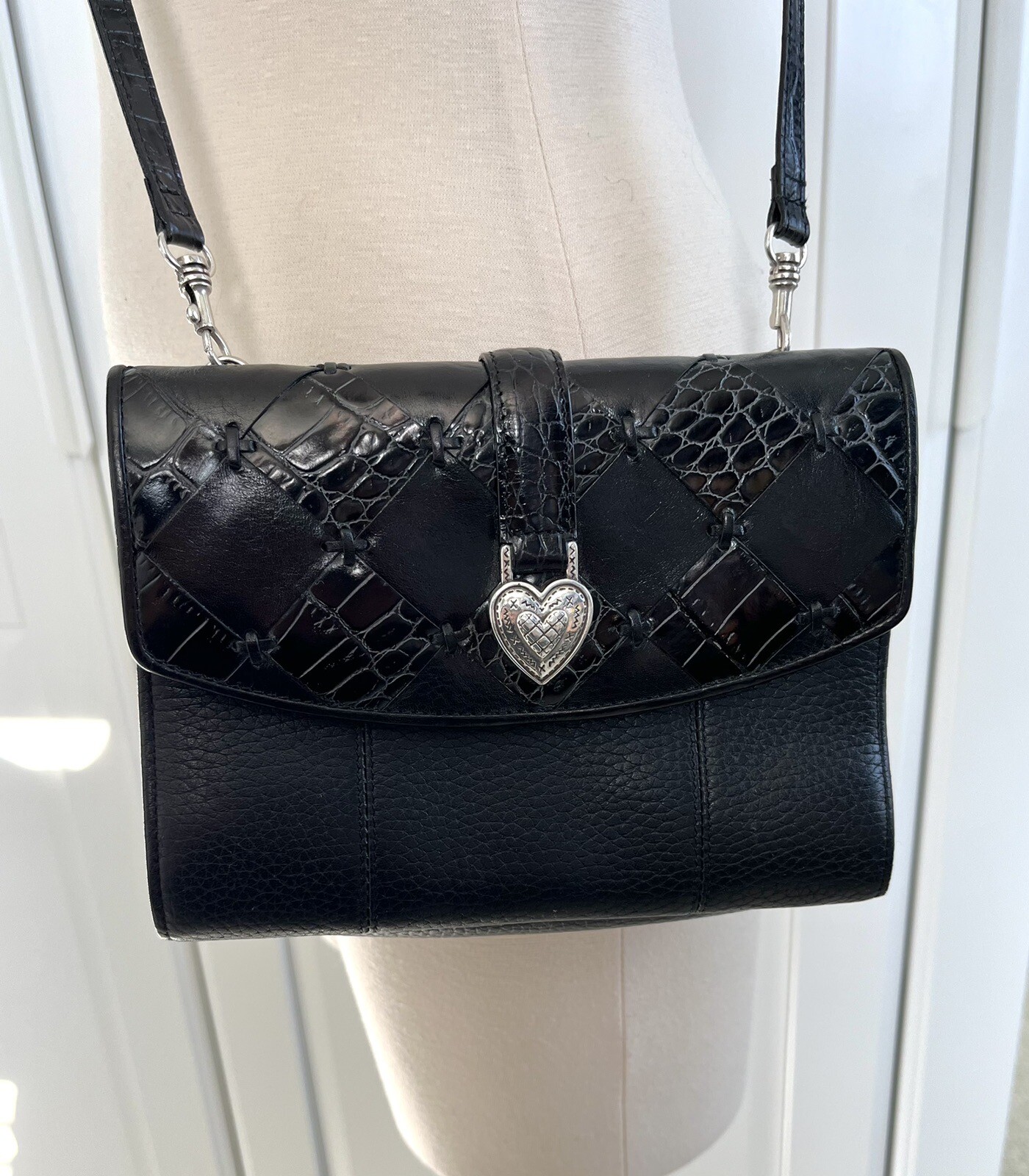 Brighton Romag Long Strap Purse/Wallet Black Leather Crossbody | eBay