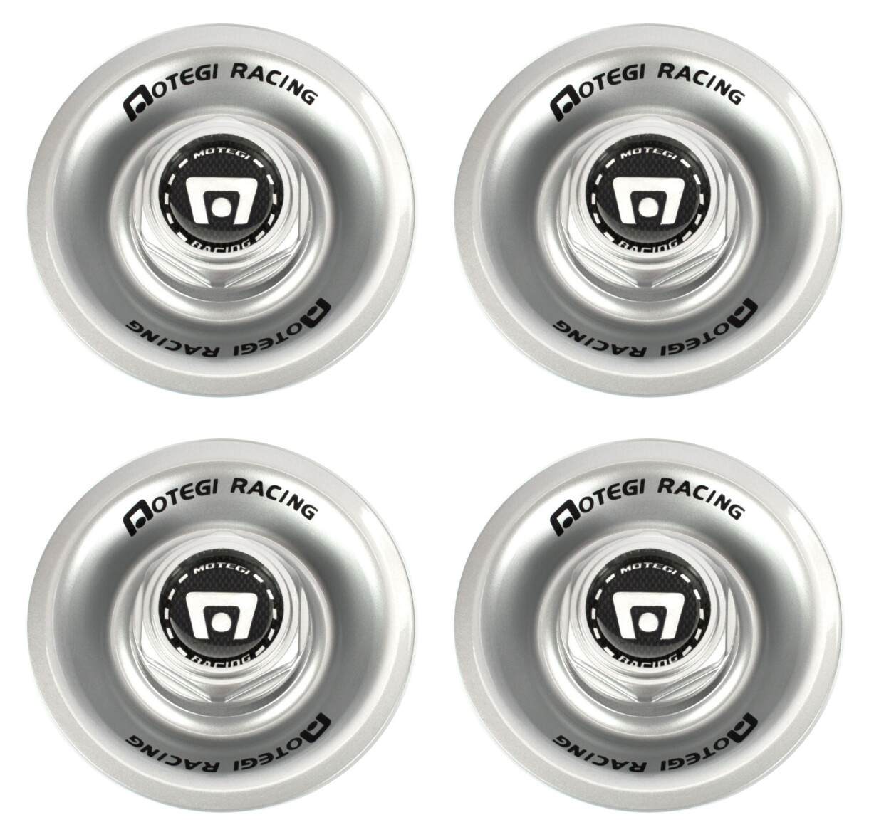 4x Motegi Racing FF7 MR237 2pc Threaded Wheel Center Caps Gloss Silver ...