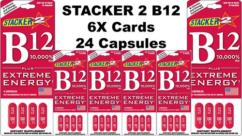 Stacker Two B12 10,000% PLUS EXTREME ENERGY (Lot 6X Cards) 24 Capsules ...