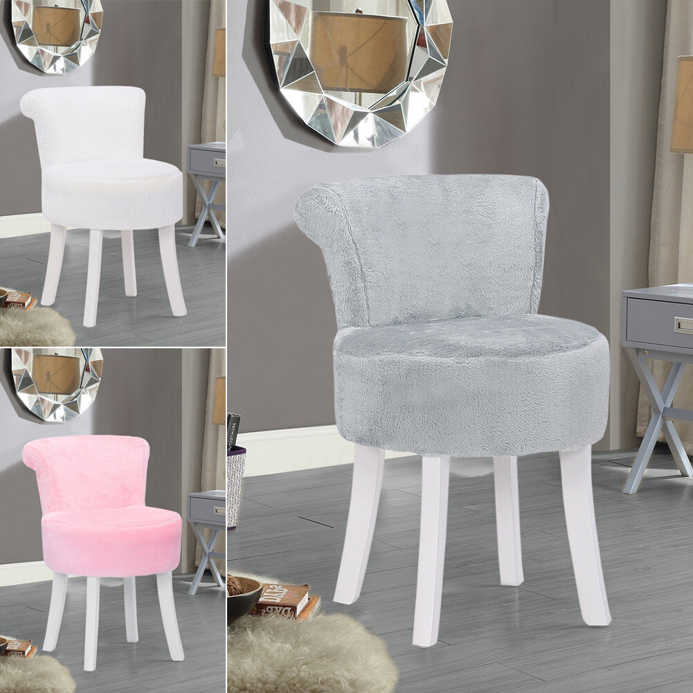 Plush Fluffy Dressing Table Stool Vanity Makeup Chair Scroll Back ...