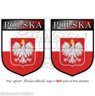 POLAND Polish Shield POLSKA 75mm (3") Vinyl Bumper Stickers-Decals x2 ...