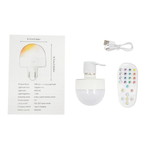 Rechargeable Light Bulb Remote RGB Light Bulb Dimmable Battery-Operated ...