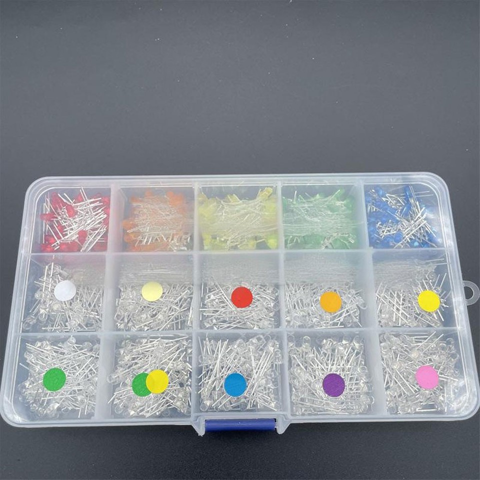750Pcs 3mm Assorted Light Emitting Diodes LED Lamp Electronics Kit 15 ...