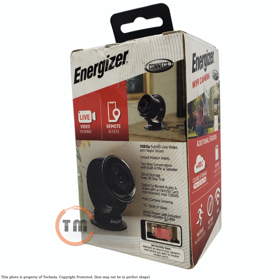 Energizer Smart Wi-Fi Indoor Security Camera 1080P HD Cloud/Micro-SD ...