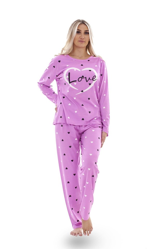 Womens Love Heart Pyjama Set Long Sleeve Top & Pants Ladies PJs Set | eBay