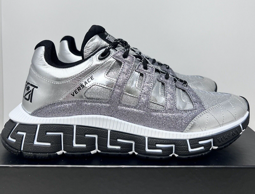 Versace Trigreca Men's Leather Sneakers size 40 EU/8 US Metallic Silver ...