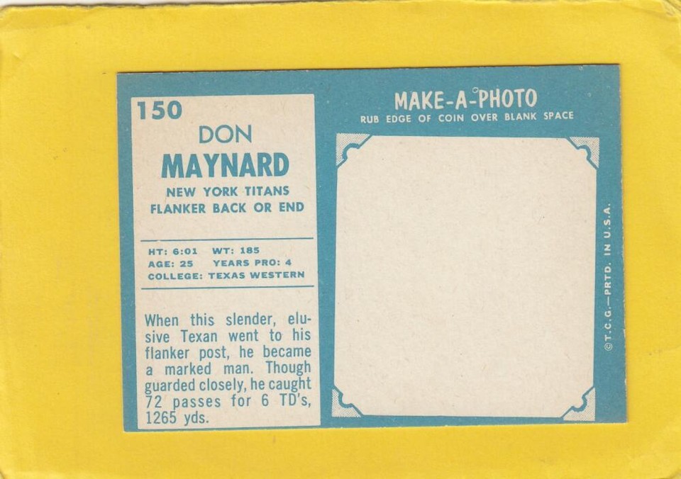 1961 Topps #150 Don Maynard New York Titans EX/NM RC # 24003 | eBay