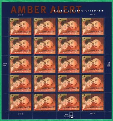 Amber Alert 39 Cent Stamp Sheet of 20, Scott 4031. Mint Never Hinged-OG ...