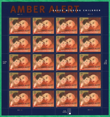 Amber Alert 39 Cent Stamp Sheet of 20, Scott 4031. Mint Never Hinged-OG ...