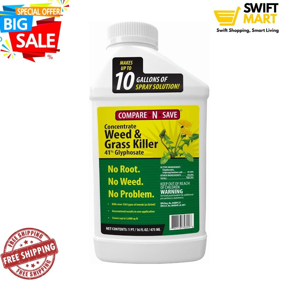 Weed Grass Killer Herbicide 16-ounce 41% Glyphosate Concentrate Compare ...