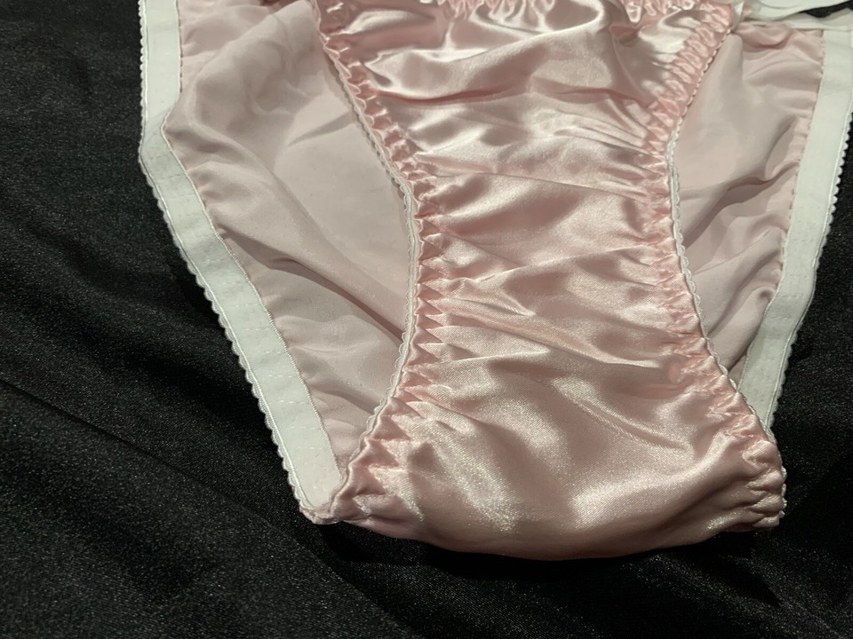 Vtg style Sz L Handmade Shiny Baby Pink satin string bikini panties ...