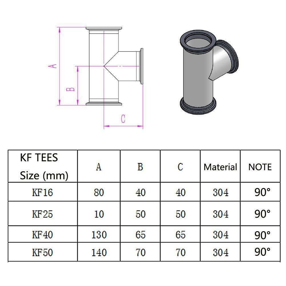 US KF40 Tee Adapter 3-ways all Ends Flange Vacuum Fitting 304 Stainless ...