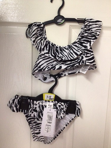 NEW M&S Girls zebra Print Tankini /Bikini 2 Piece Set Swim Suit 7-8 ...