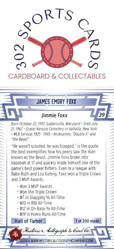 2024 Historic Autographs All Time Greats #39 Jimmie Foxx Tier 4 | eBay