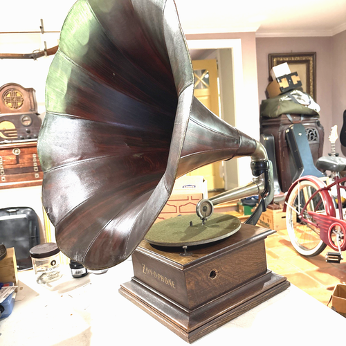 Antique Phonograph Zonophone With Original Wood Grained Horn | eBay