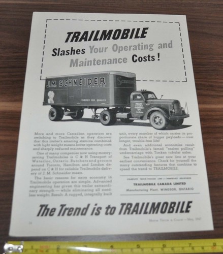 1947 Trailmobile Trailer Truck Ad International Tractor J.M. Schneider ...