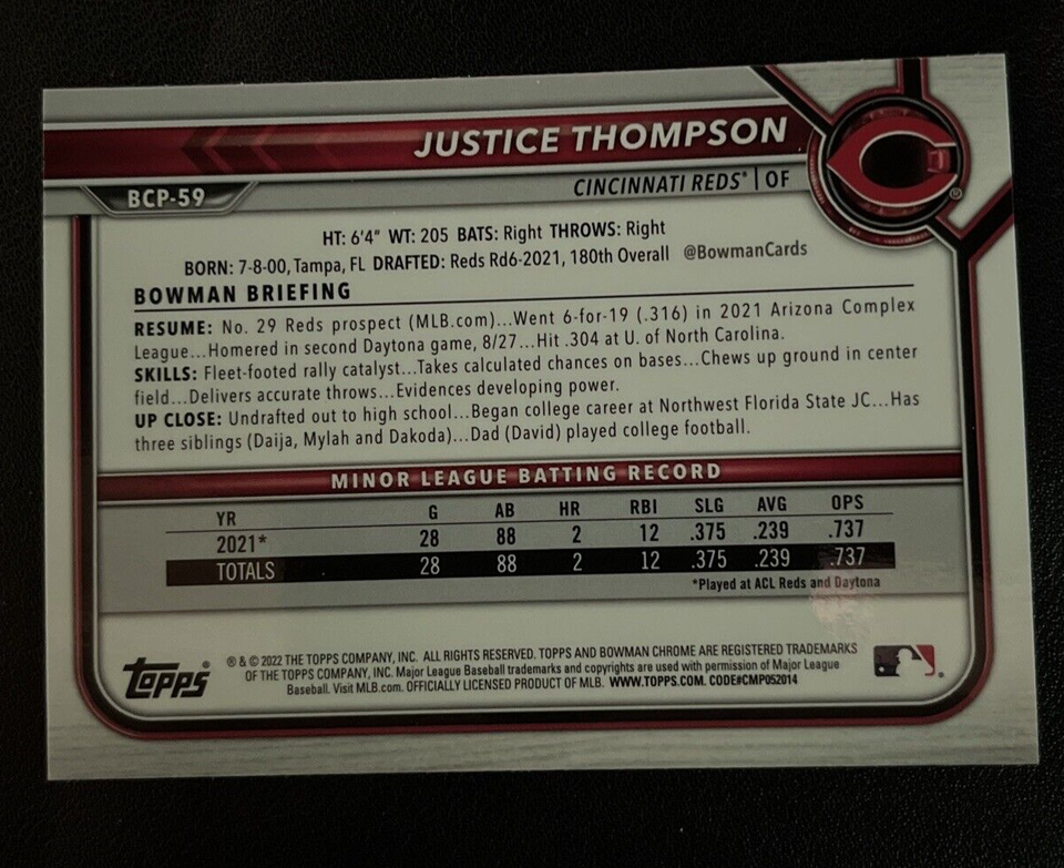 2022 BOWMAN CHROME MEGA BOX MOJO REFRACTOR #BCP59 JUSTICE THOMPSON | eBay