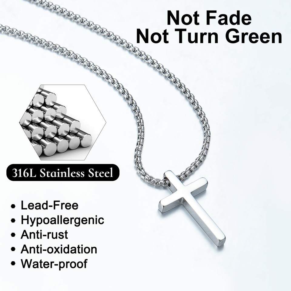 Cross Necklace for Men - Silver Cross Chain for Men, Silver Black ...