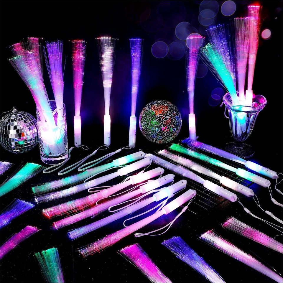 12 Pieces Fiber Wand Stick LED Light up Wand Fiber Optic Wand LED ...