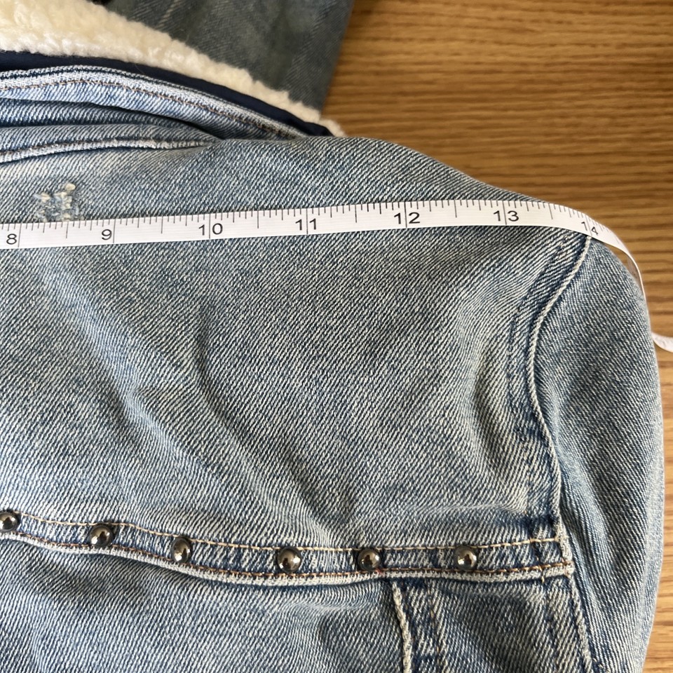 Studded Jean Jacket S/P Sherpa Detachable Collar Y2K Distressed Denim ...