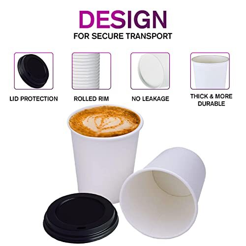 White Paper Hot Cups 12oz Paper Hot Cups with Lids Coffee Cups & Tea Cups 50 ... | eBay